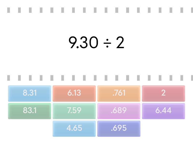 dividing decimals - Find the match