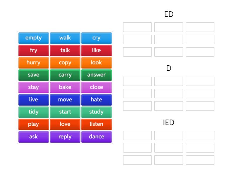 Past simple endings -ED -D -IED - Group sort