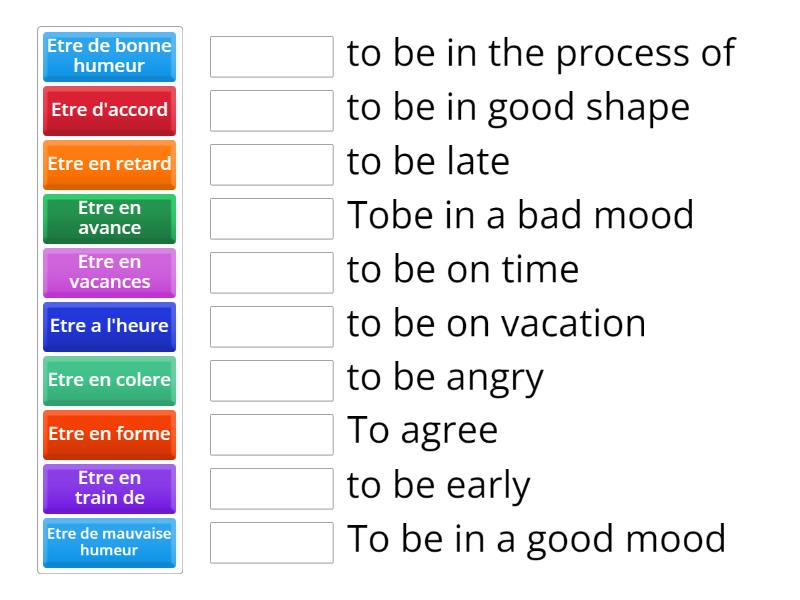 Les expressions avec etre - Match up