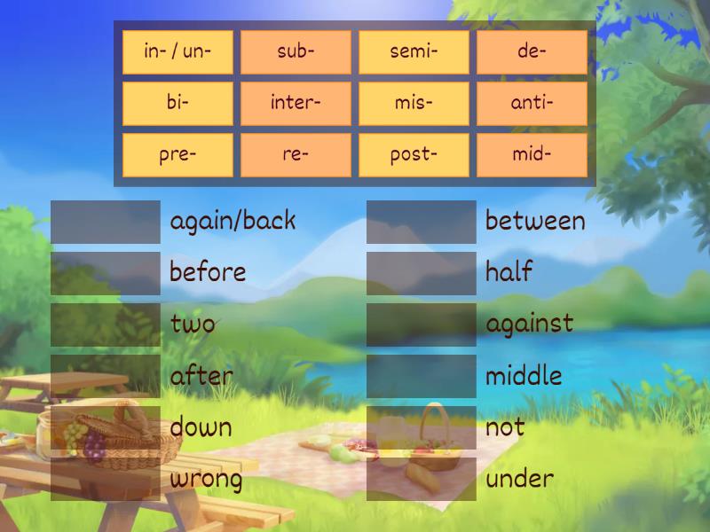 Prefixes - matching - Match up