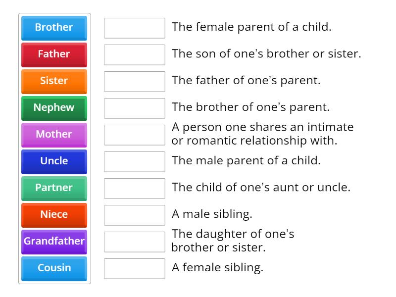Family Vocabulary - Match up