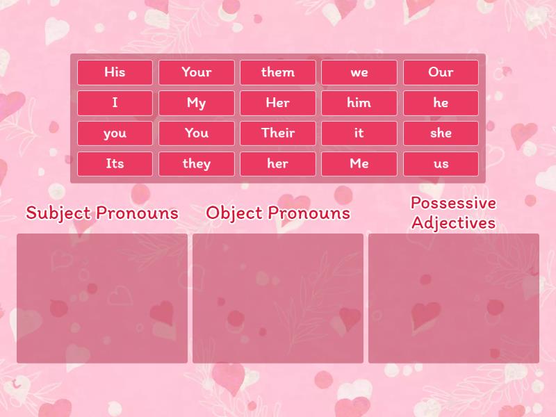 Subject and Object Pronouns and Possessive Adjectives - Group sort