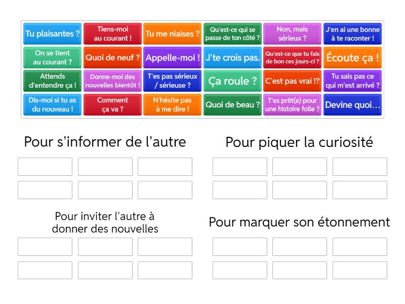Classe les expressions selon leur usage - Group sort