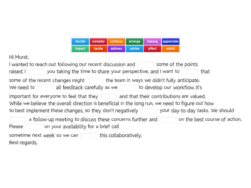 Regarding the Recent Feedback (intermediate verbs I) - Complete the ...