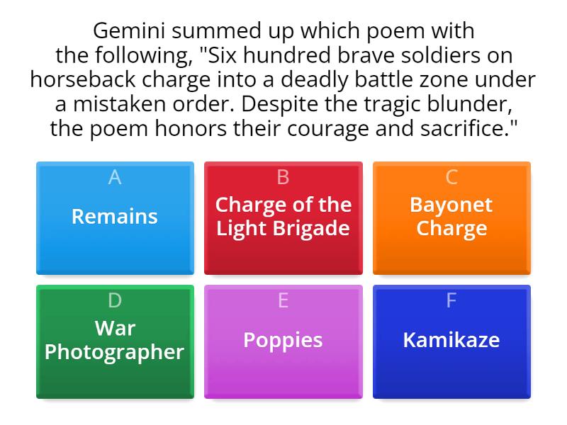 Quick poetry - power and conflict - Quiz