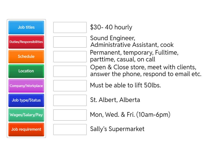2. Vocabulary Review! - Matching- Reading job ads- - Match up