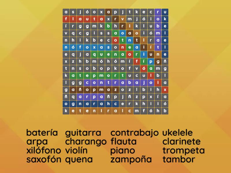 Sopa de letras - instrumentos musicales - Wordsearch