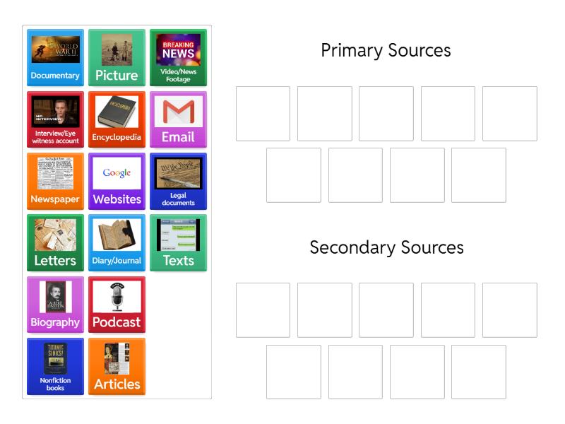 Primary and Secondary Sources - Group sort