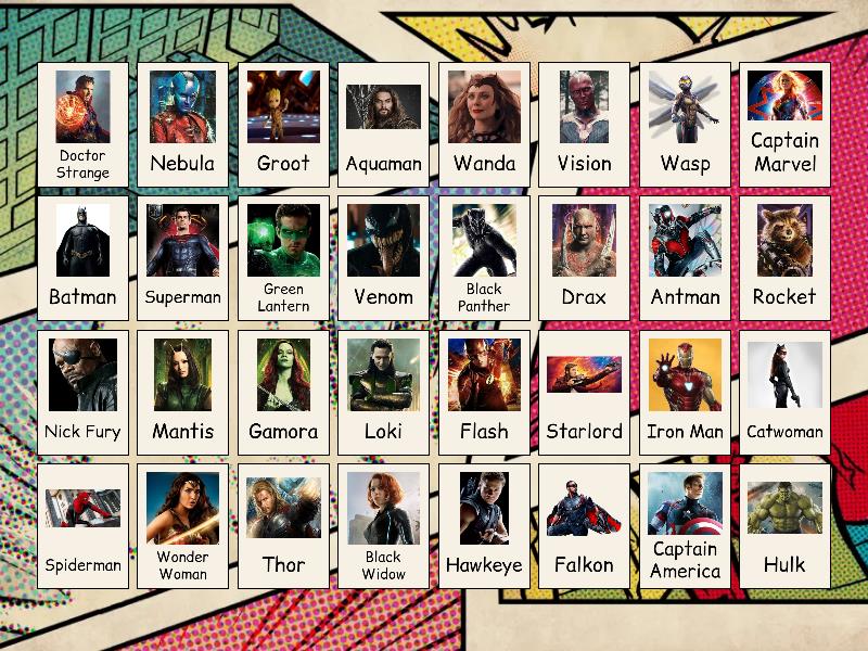 Superheroes. Guess Who? - Flip tiles