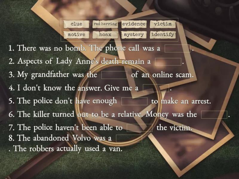 Roadmap B2 Rev U9 Gap Fill (Mysteries) - Complete the sentence