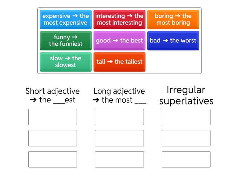 Superlative adjectives (GG3, Unit 2.2) - Group sort