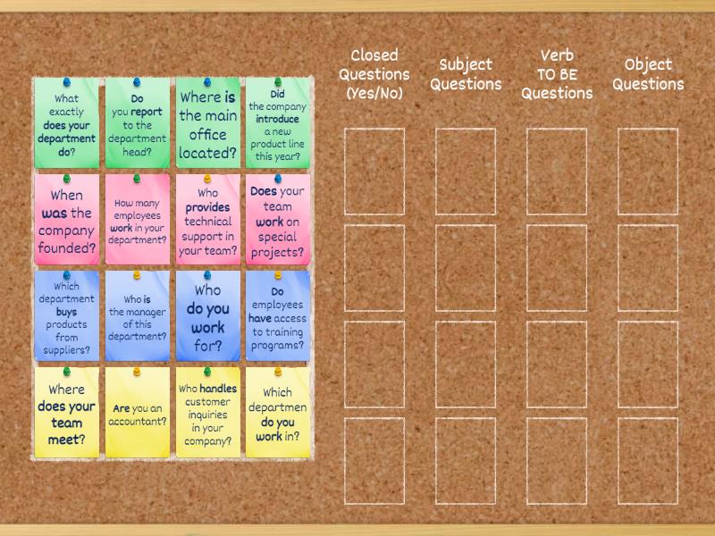 Pre Intermediate_Subject & Object Questions - Group sort