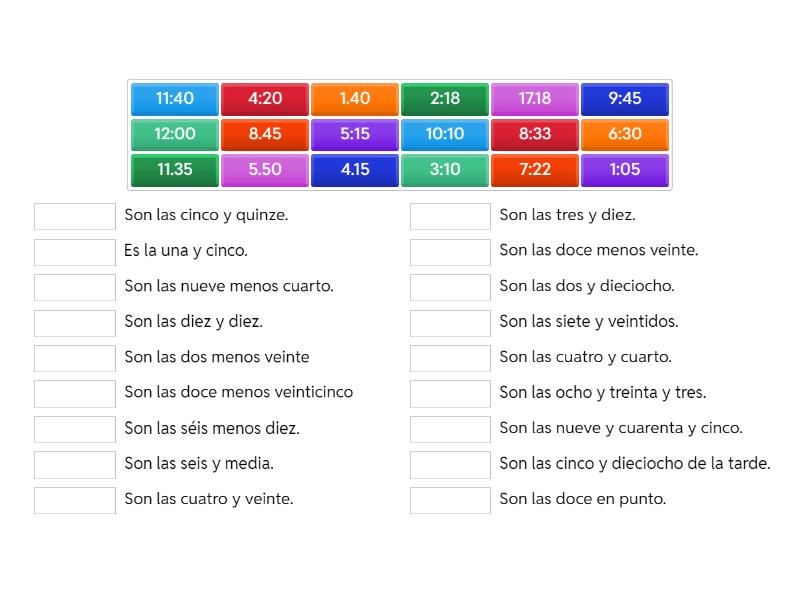 Telling time Spanish - Match up