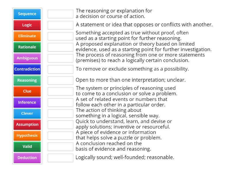 Logic, Reasoning, and Problem Solving Vocabulary - Match up