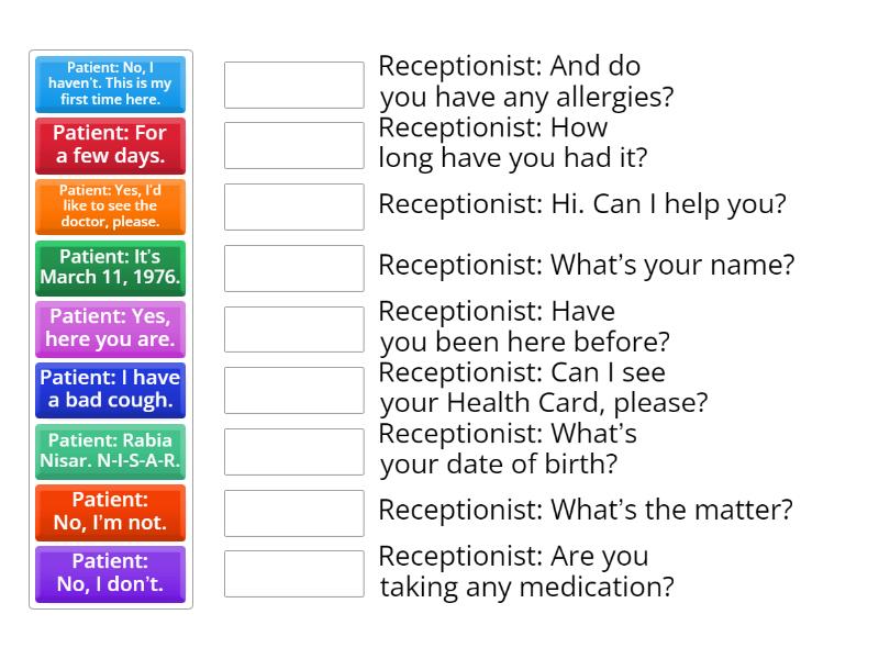 Receptionist&Patient - dialogue - Match up
