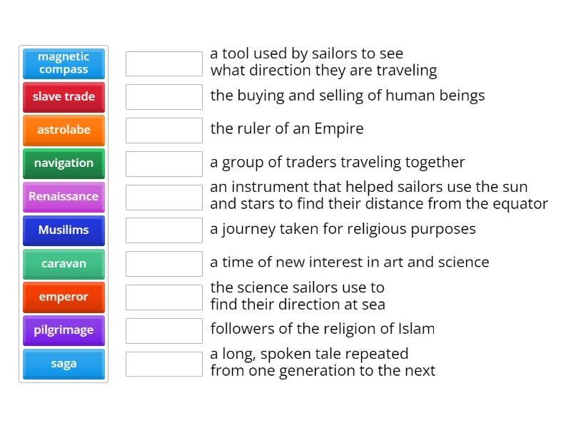 Social Studies - Chapter 3 Vocabulary - Match up