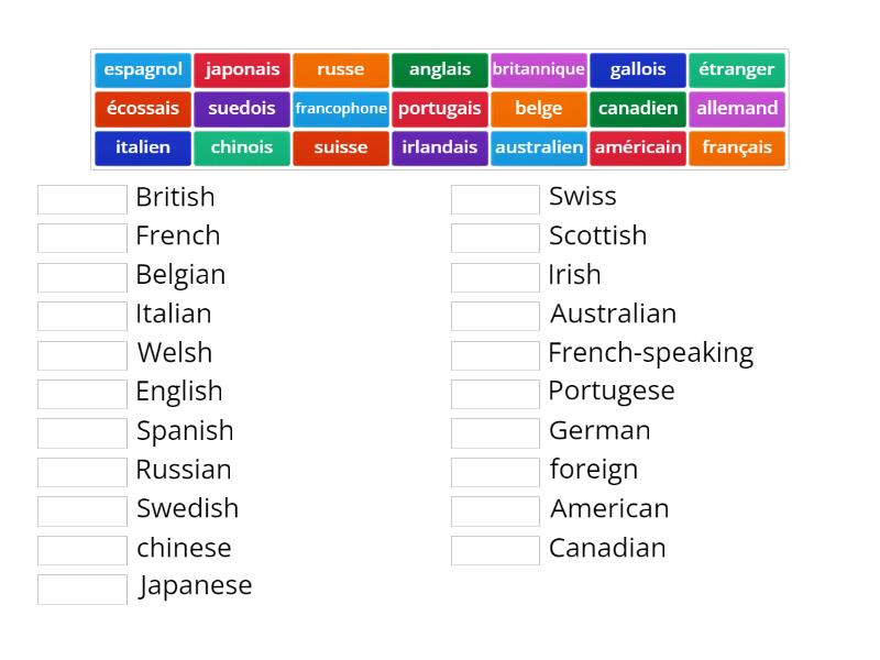 French nationalities - Match up