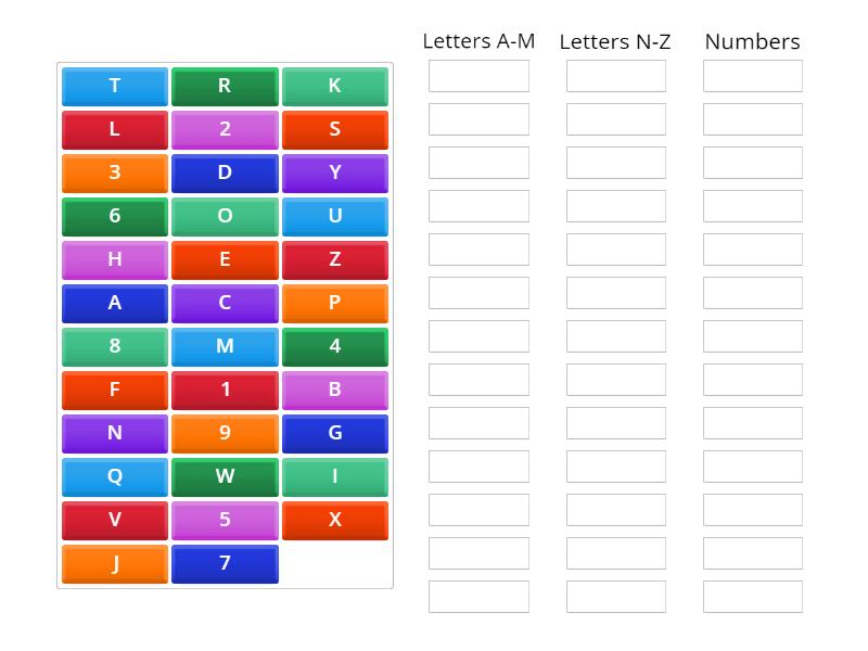 Unit 1 Sorting letters and numbers - Group sort