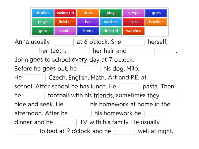 Present simple tense - daily routine - 3rd person singular - Complete ...