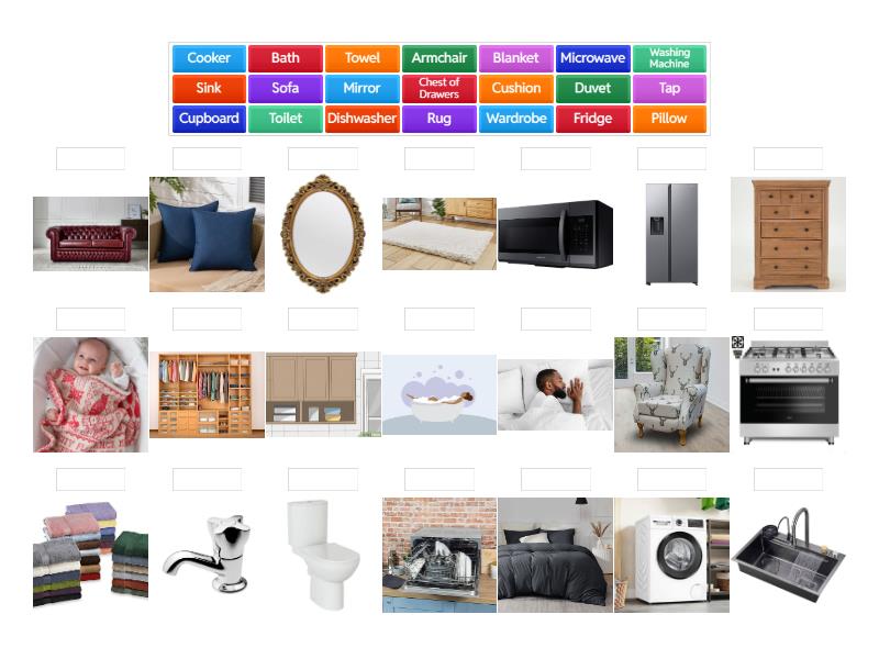 Household Items Matching VOCABULARY PREP B1 QUIZ - Une las parejas