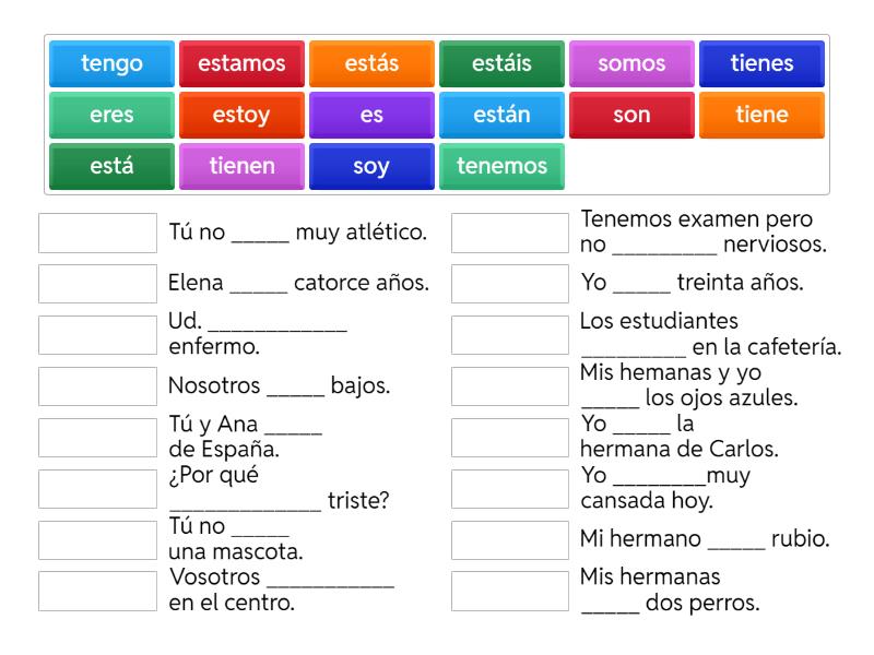 Review Ser, estar, and tener - Match up