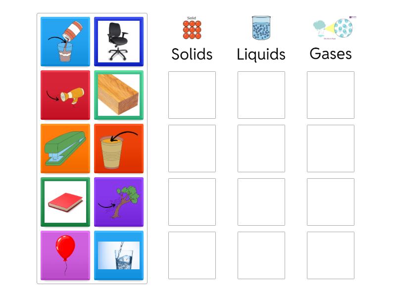 sort solids,liquids or gases. - Group sort