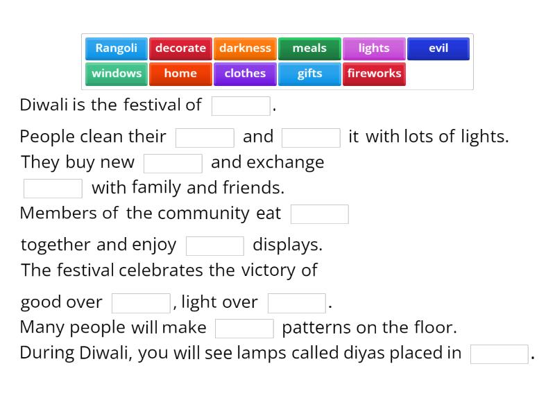 Diwali: Fill in the blanks - Complete the sentence