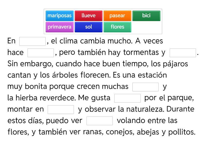 La primavera - Complete the sentence