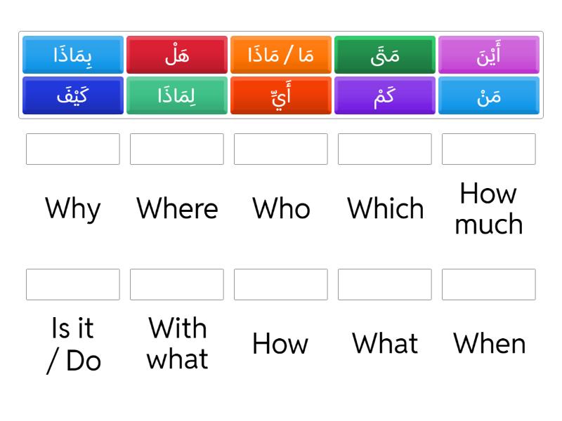 Arabic Question Words - Match up