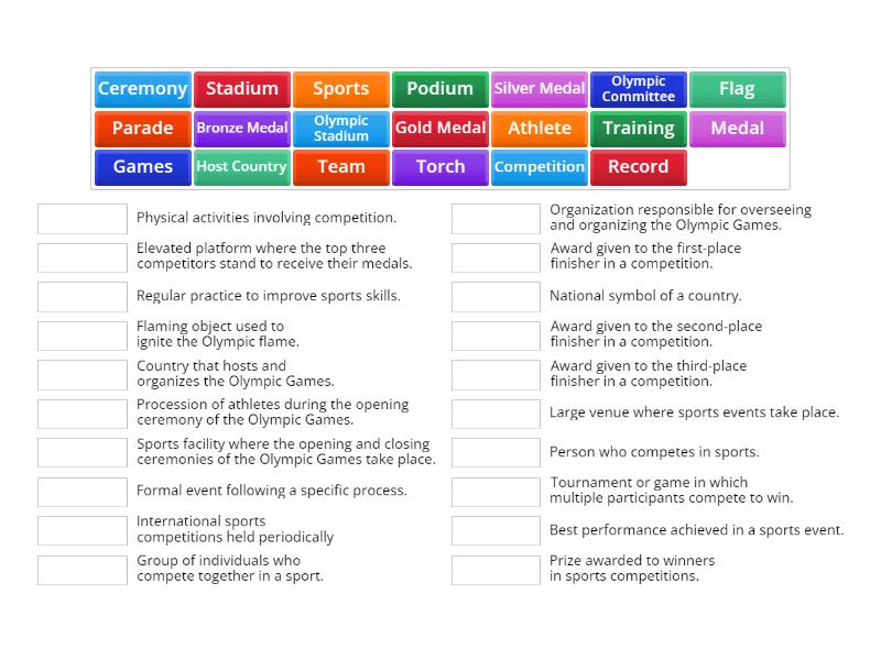 Vocabulary 1 - Olympic Games Activity - Une las parejas