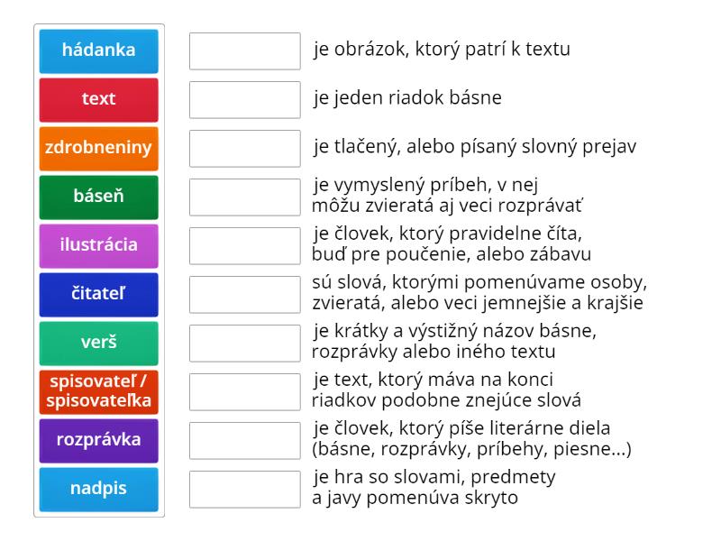 Literárne pojmy 2.ročník ZŠ - Spájačka