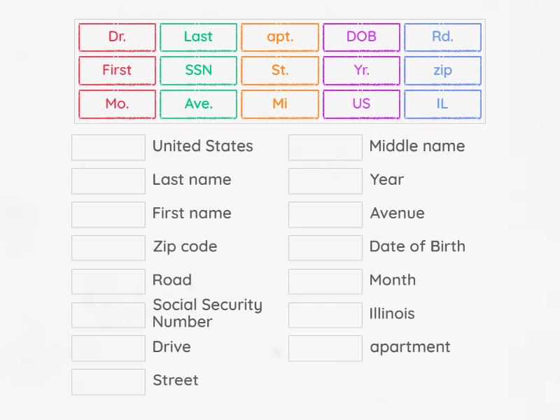 Abbreviations - Match up