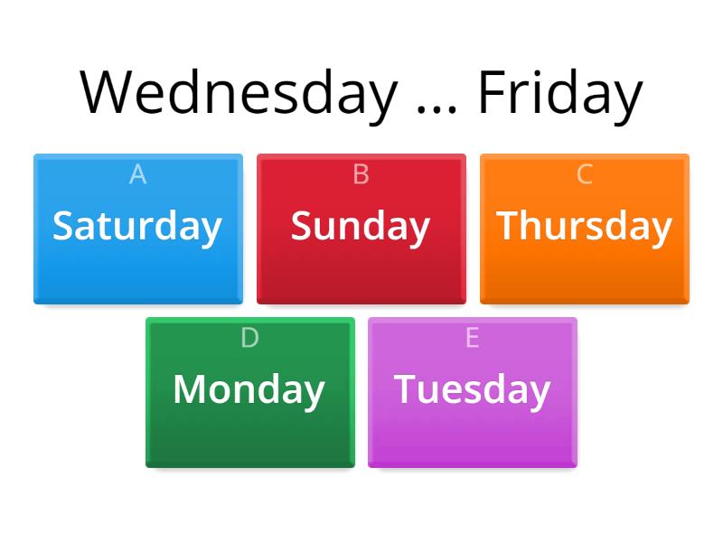 Monday Tuesday Wednesday Thursday Friday Saturday Sunday - Đố vui