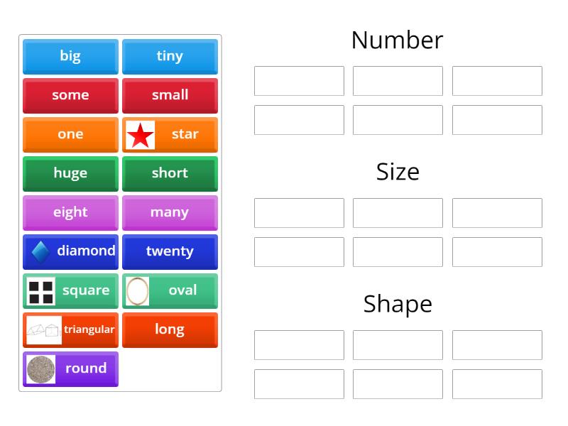 Adjectives - Number, Size, Shape - Group sort
