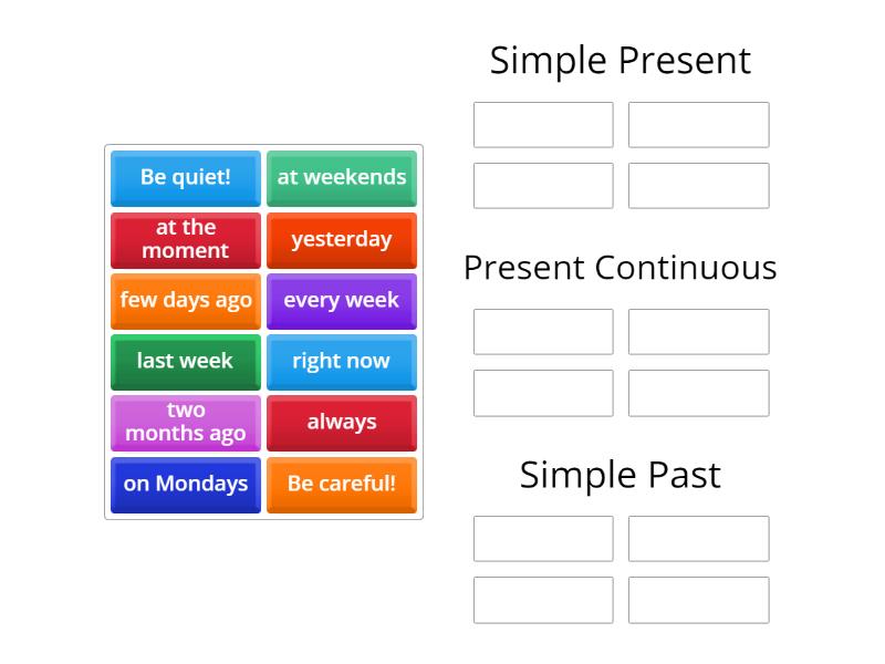 Identify Simple Present & Present Continuous & Simple Past (key word 1) - Group sort