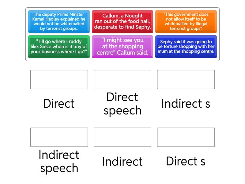 Direct and indirect speech Noughts and Crosses - Match up