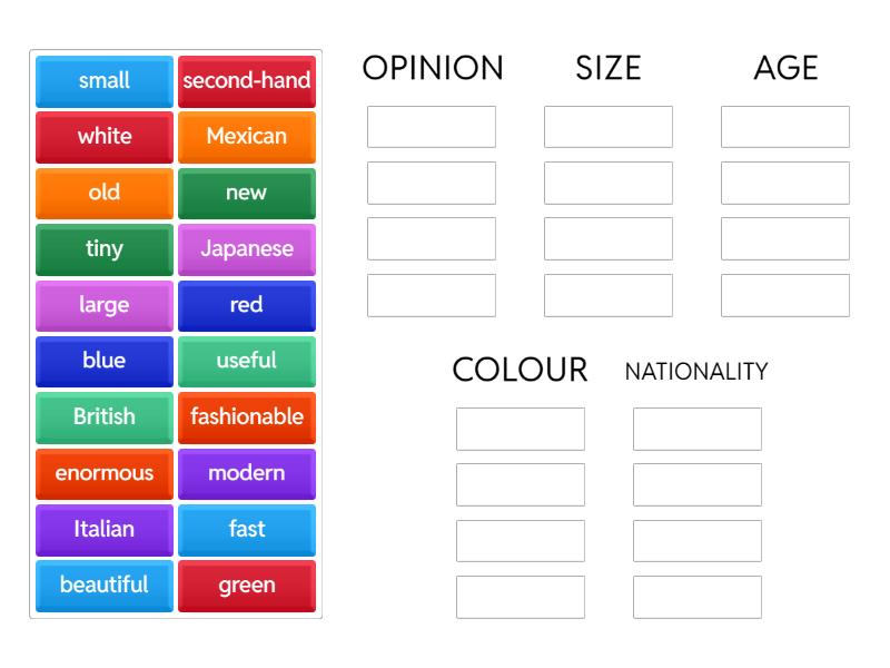 A2.1 - Types of Adjectives Sort - Group sort