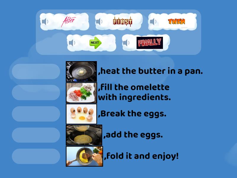 Adverbs of Sequence (Cooking an omelette) - Match up