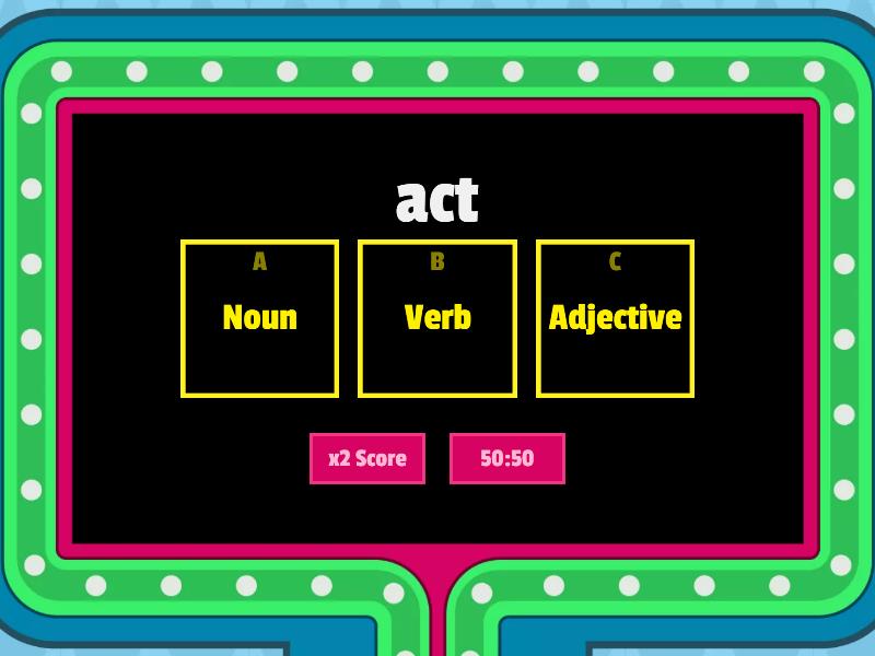 UFLI 100 Nouns, Verbs, Adjectives - Gameshow quiz