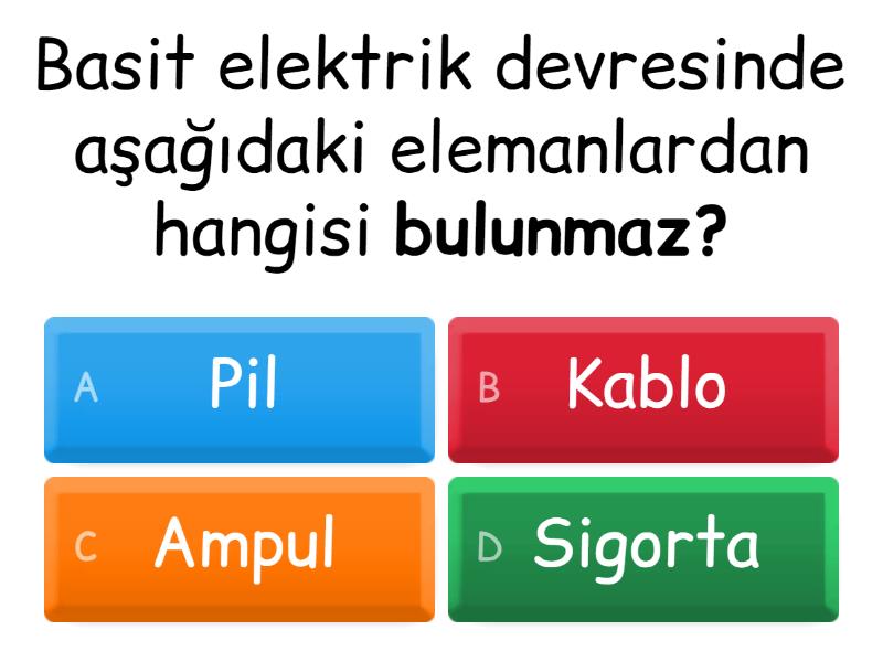5. Sınıf Basit Elektrik Devresi - Quiz