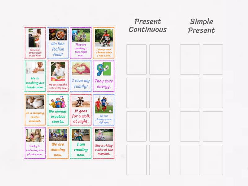 Present Continuous vs Simple Present - Sorting Activity - Group sort