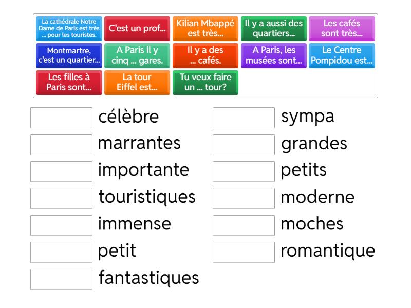 Cours intensif 1, unité 5, les adjectifs - Match up