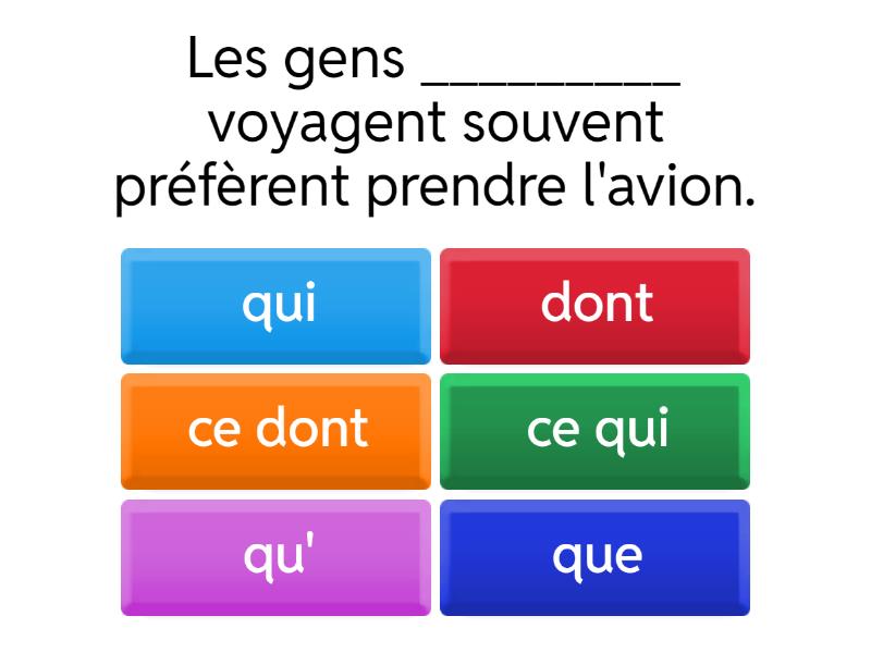 Pronoms relatifs: qui que, qu', dont, ce qui, ce que, ce qu', ce dont ...