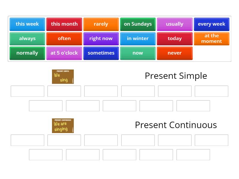 Present Simple vs Present Continuous adverbs of time - Group sort