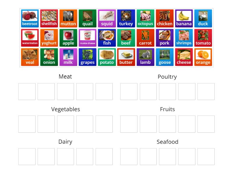 Food groups vocabulary - Lesson 1, Unit 7, Startup 1 - Group sort