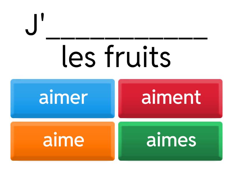 Verbes aimer, adorer - Quiz