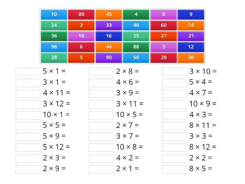 multiplication - Match up