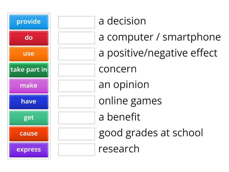 Solutions Pre 3F Verb+noun collocations - Match up