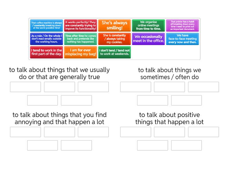 Roadmap B1+, unit 2B, Present Habits - Group sort