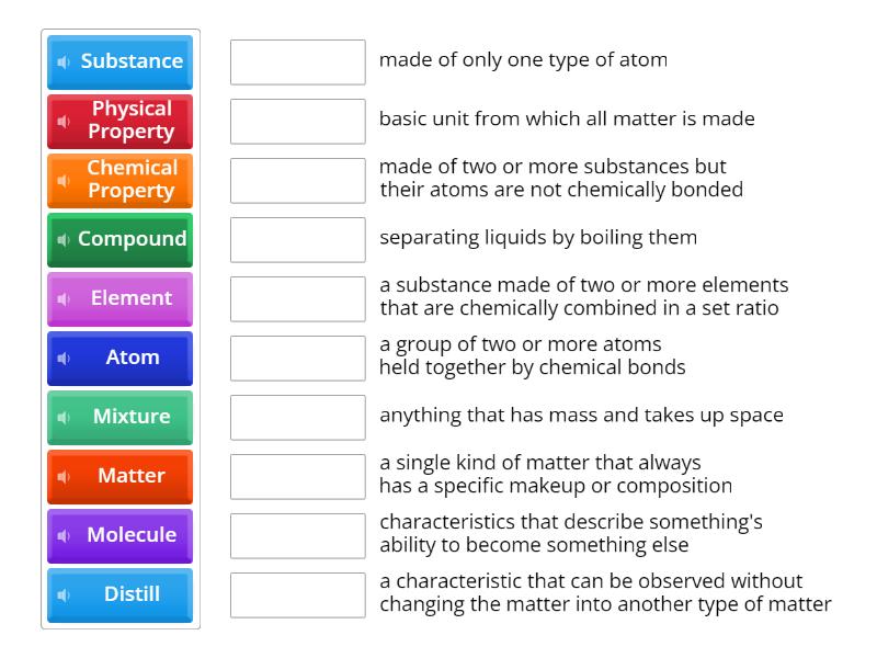 Describing and Classifying Matter - Vocab - Match up